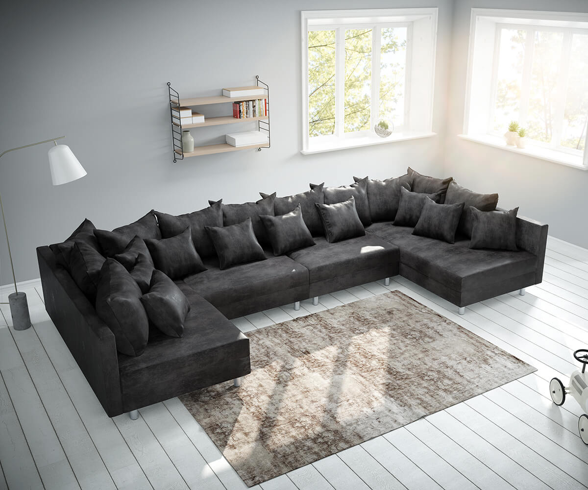 Couch Clovis XL Anthrazit Antik Optik Wohnlandschaft Modulsofa